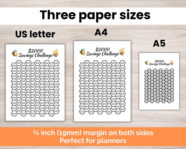Savings Challenge 2000 Printable Planner Insert, Honeycomb Savings ...