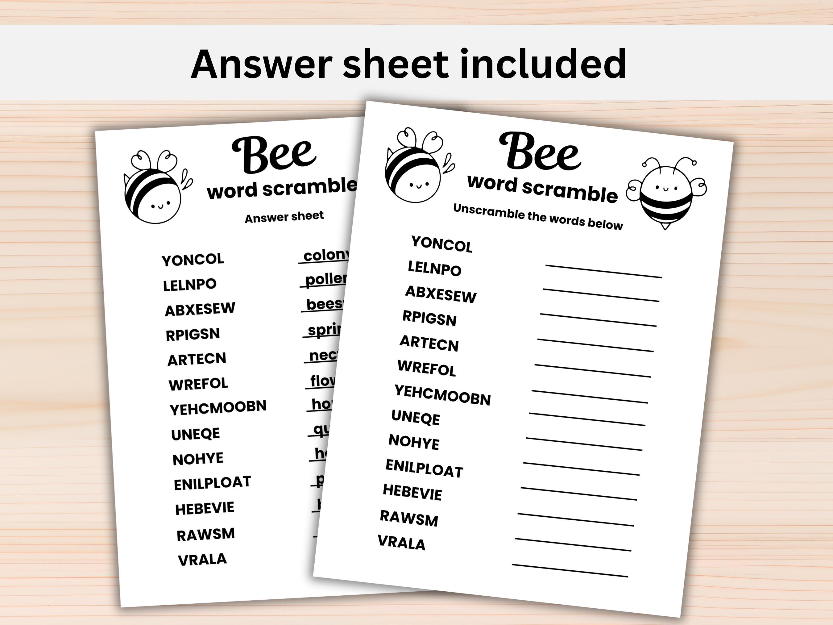 Word Scramble Game, Word Unscramble Activity Sheet, Bee Word Scramble ...