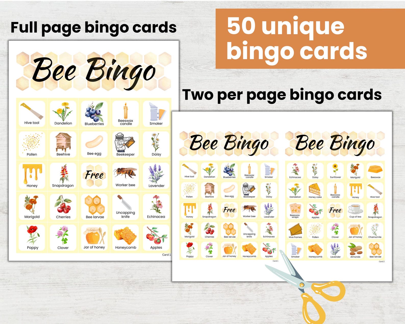 Bee Bingo Game, 50 Printable Bingo Cards, Bee Birthday Party Game, Bee ...