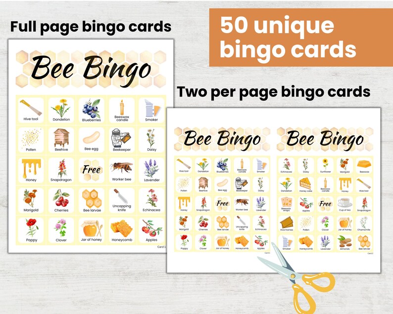 Bee Bingo Game, 50 Printable Bingo Cards, Bee Birthday Party Game, Bee ...
