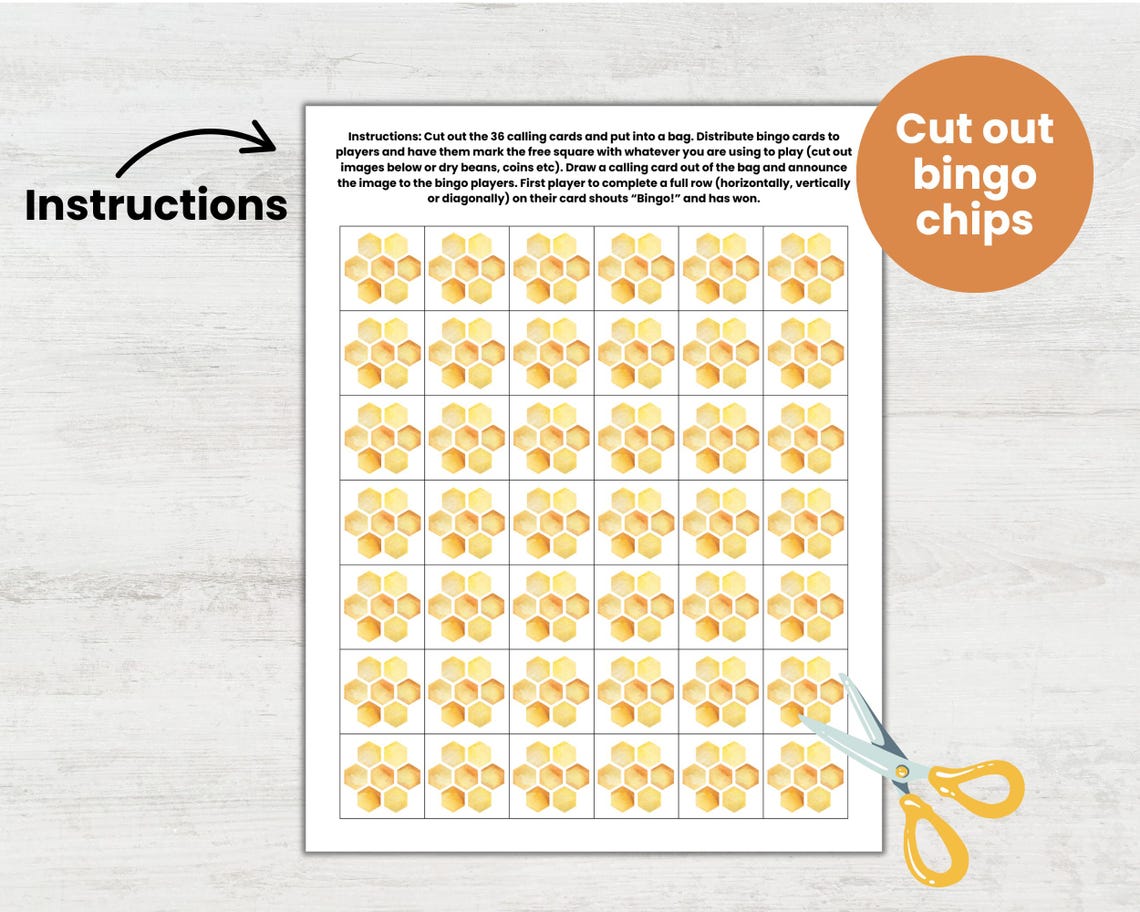 Bee Bingo Game, 50 Printable Bingo Cards, Bee Birthday Party Game, Bee ...