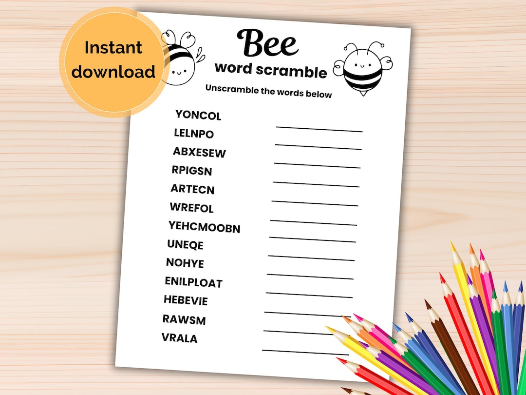 Word Scramble Game, Word Unscramble Activity Sheet, Bee Word Scramble ...