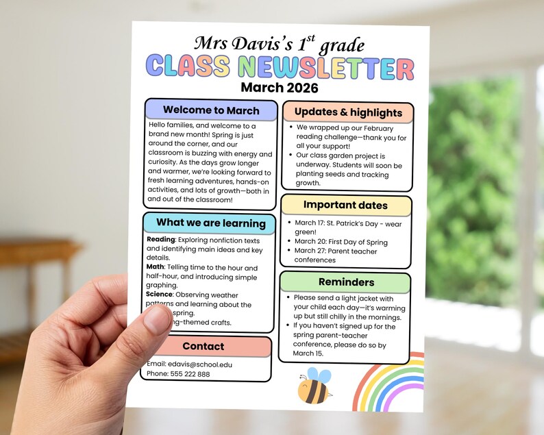 Editable Classroom Newsletter Template, Monthly Teacher Newsletter ...