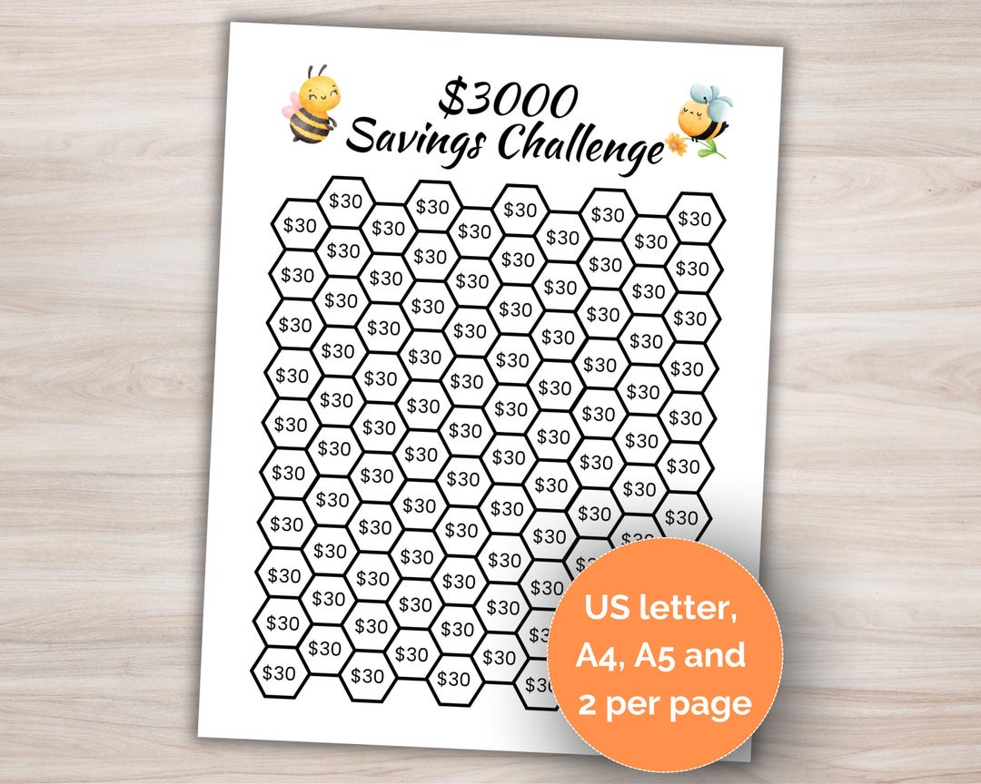 Savings Challenge 3000 Printable Planner Insert, Honeycomb Savings ...
