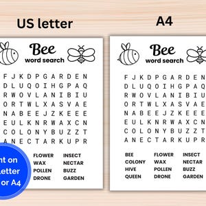 Word Search Activity for Kids Printable, Bee Word Search, Easy Word ...