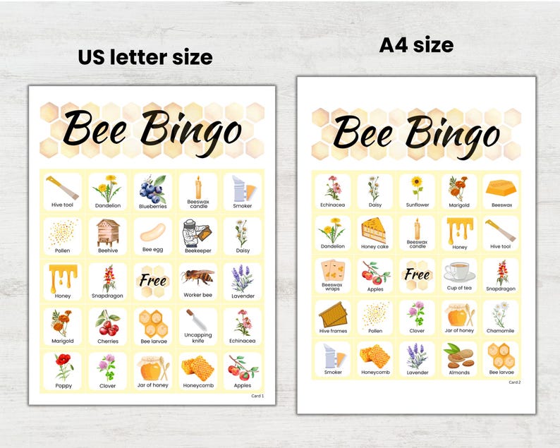 Bee Bingo Game, 50 Printable Bingo Cards, Bee Birthday Party Game, Bee ...
