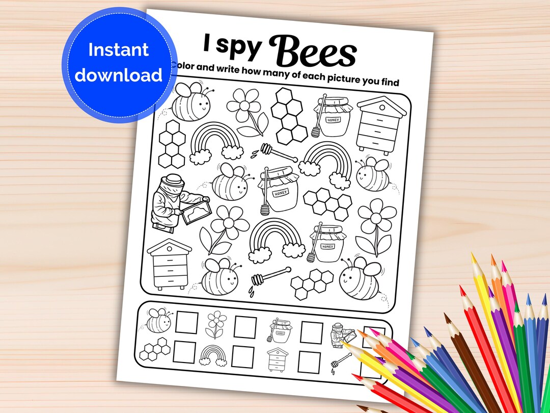 I Spy Printable Activity, Bee I Spy Game, I Spy Printable Coloring ...