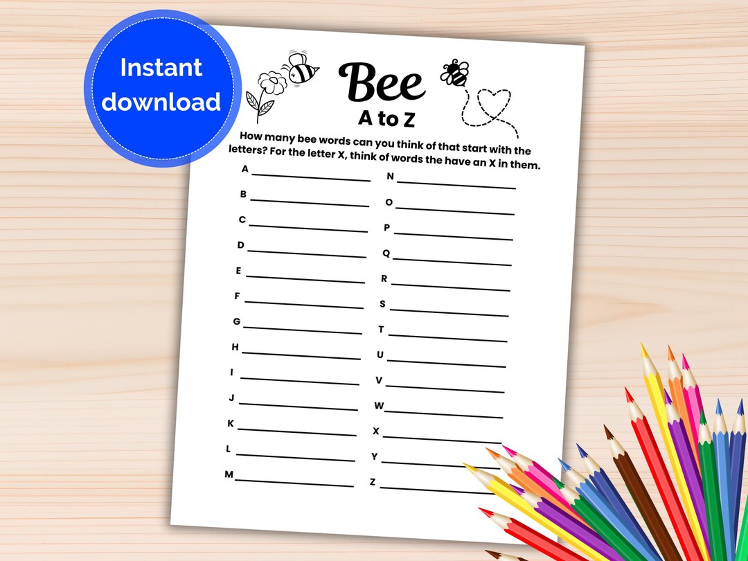 A to Z Bee Game, A-Z Activity Sheet Printable, Bee Party Game, Bee ...