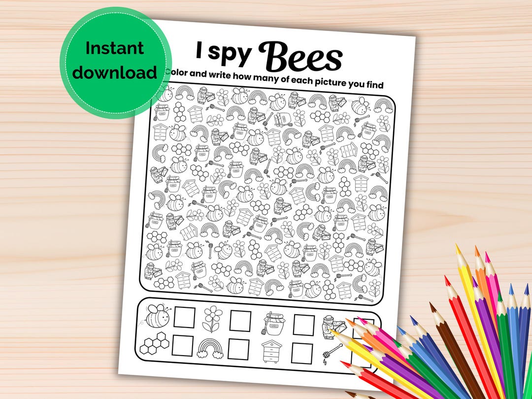 I Spy Coloring Page, I Spy Counting Activity Sheet, Bee I Spy Activity ...