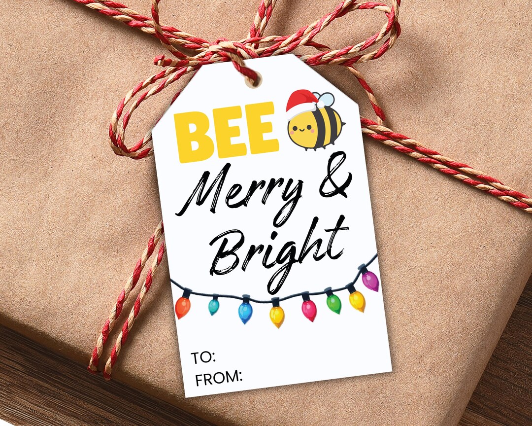 Bee Christmas Gift Tags Printable, Bee Themed Holiday Tags, Cute ...