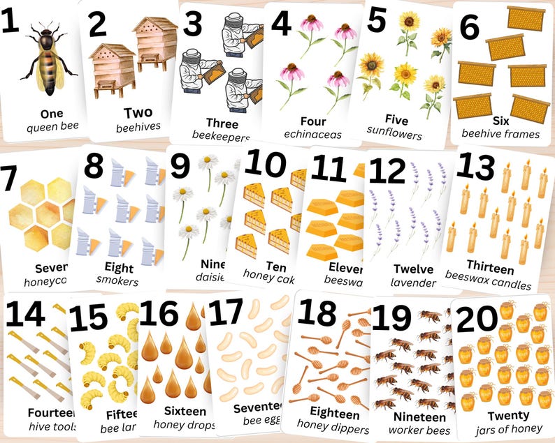 Number Flashcards Printable 1-20, Use for Homeschool, Preschool, Bee ...