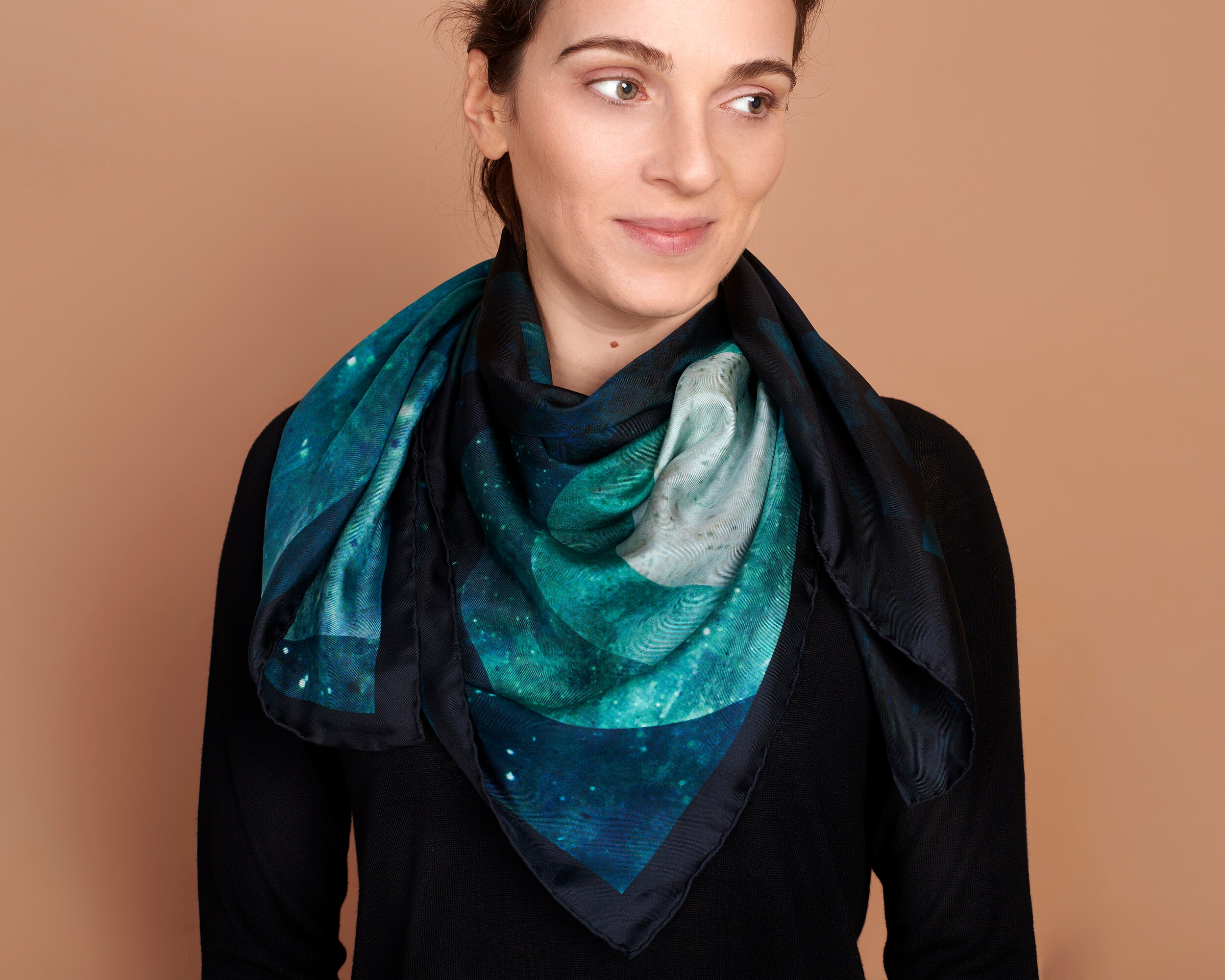 Silk Twill Scarf, Pangolin Original Design, Blue Green Hues, Made in ...