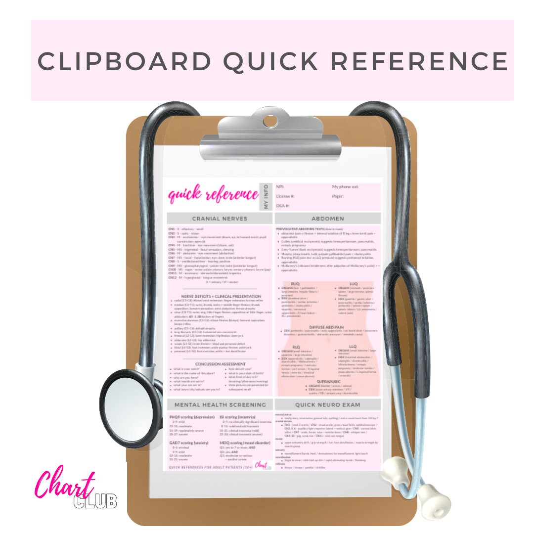 Clinical Clipboard Quick Reference Neuro, Mental Health, Abdominal ...