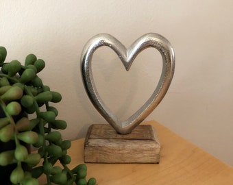 Simple Silver Heart on A Rustic Wooden Base Ornament, Gift, Wedding ...