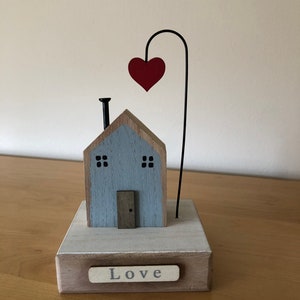 Wooden House With Red Heart and love Lettered to the Front, Red Heart ...