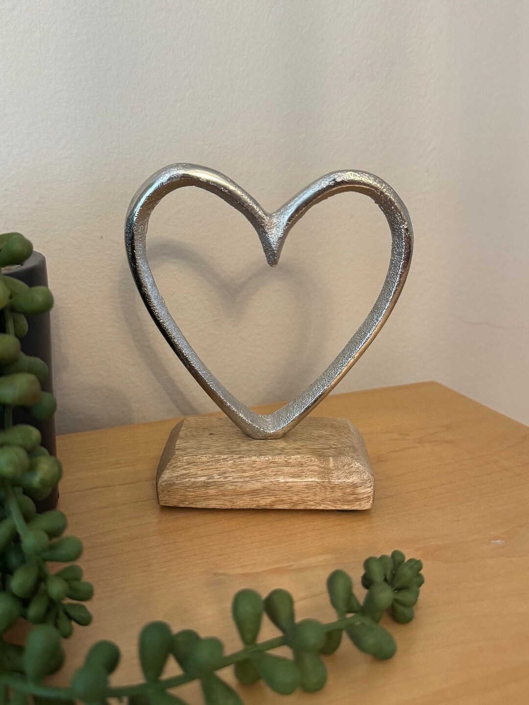 Simple Silver Heart on A Rustic Wooden Base Ornament, Gift, Wedding ...