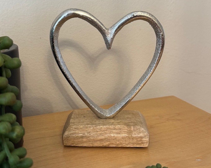 Simple Silver Heart on A Rustic Wooden Base Ornament, Gift, Wedding ...