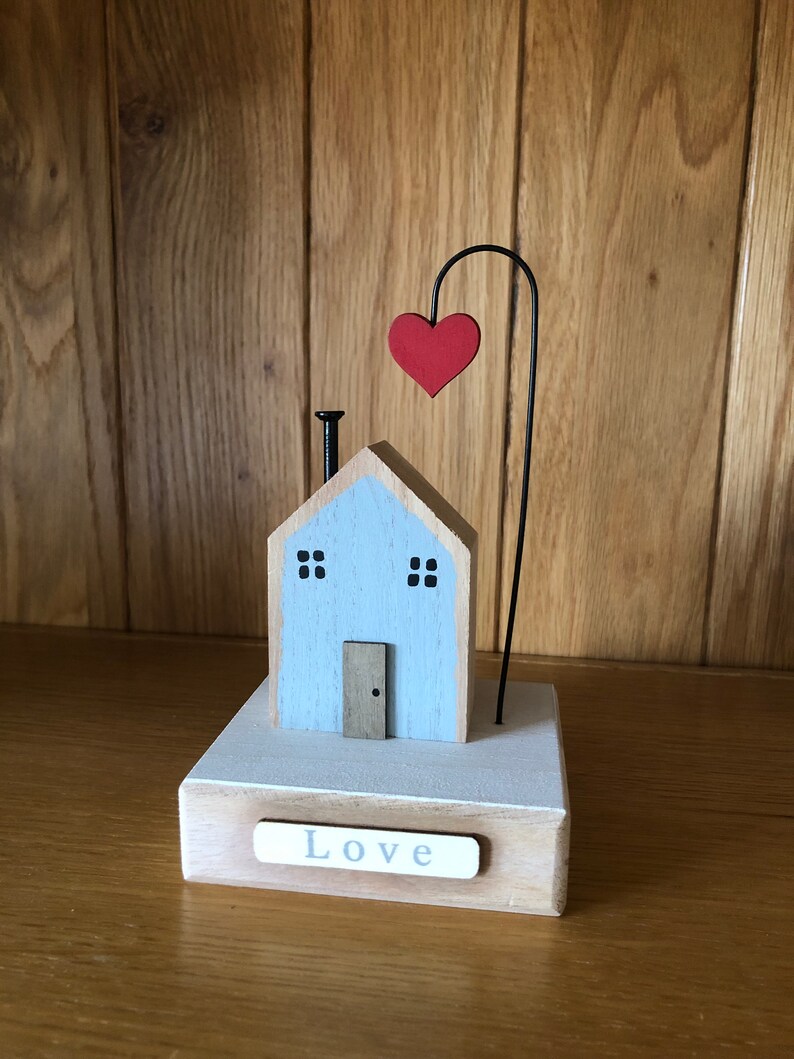 Wooden House With Red Heart and love Lettered to the Front - Etsy UK