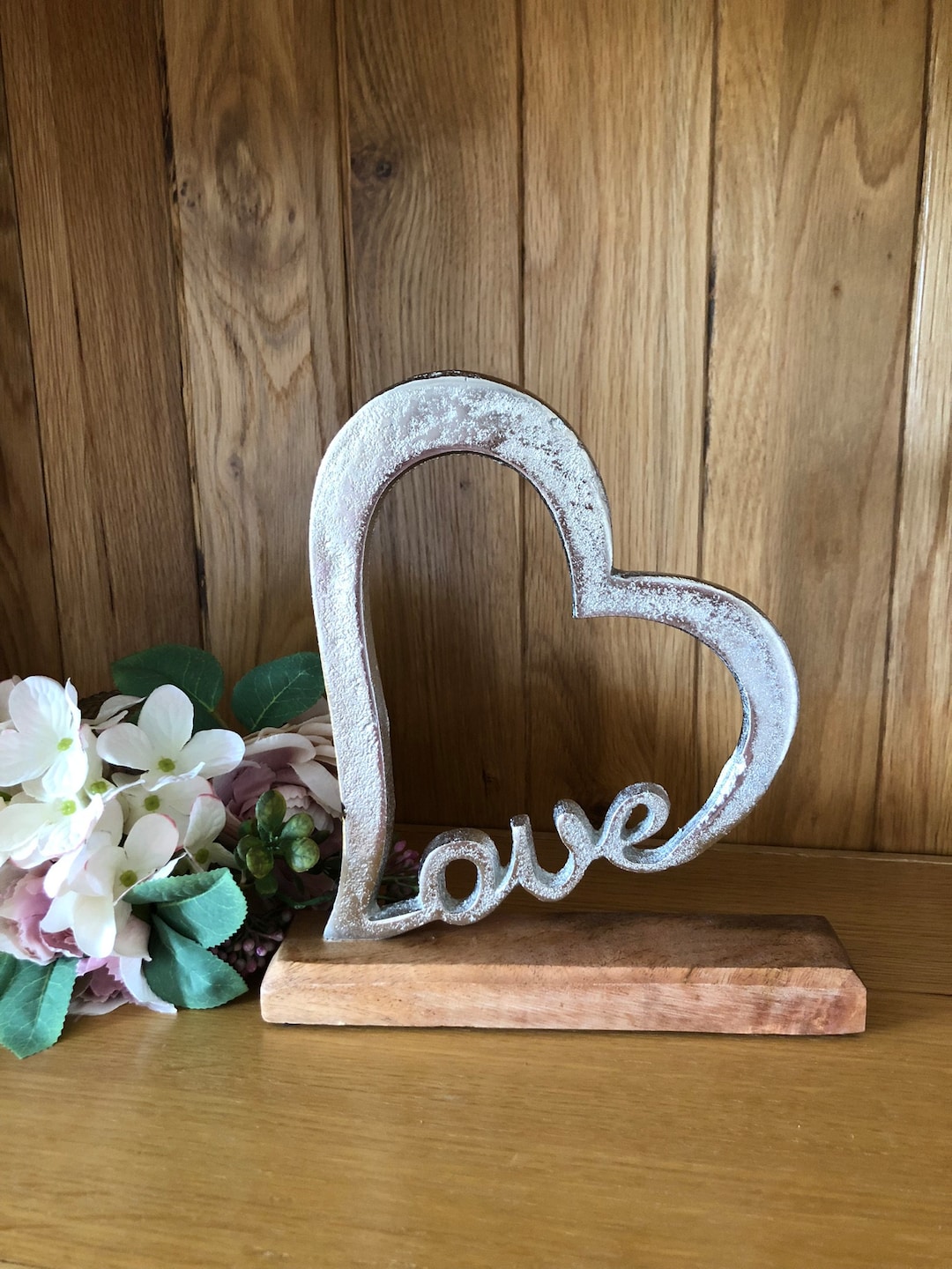 Metal 'love' Heart Sculpture on Mango Wood Base - Etsy