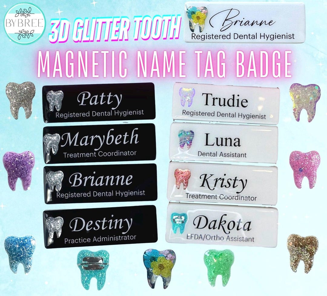 3D Glitter Tooth Magnetic Name Tag: Custom Dental Badge - Etsy