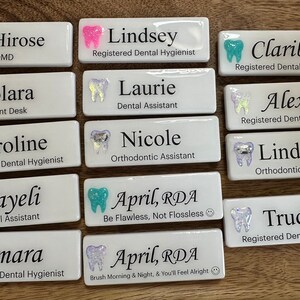 3D Glitter Tooth Dental Magnetic Name Tag Badge Custom Personalized RDH ...