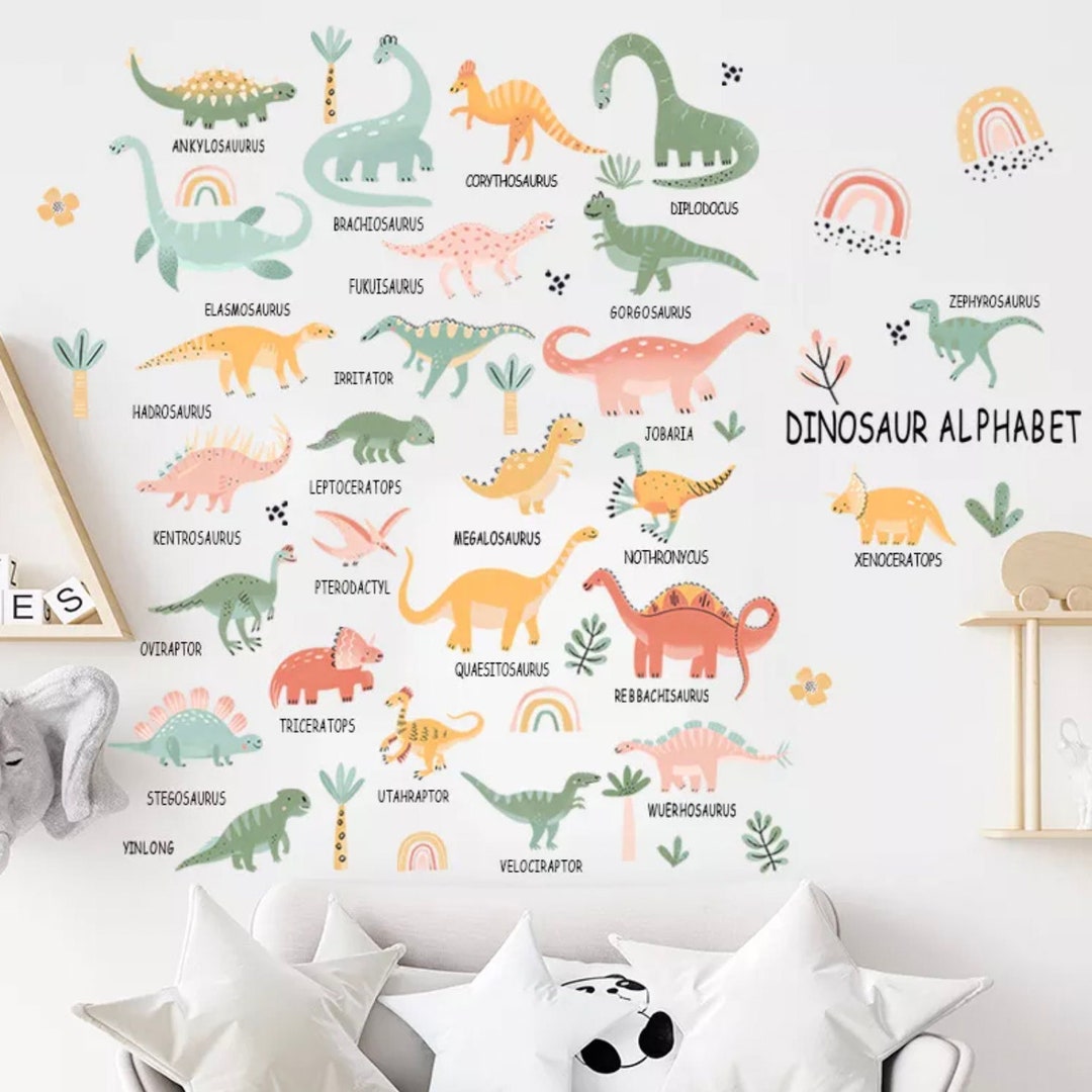 Dinosaur With Names Wall Decal Dinosaur Alphabet Wall Sticker Decal ...