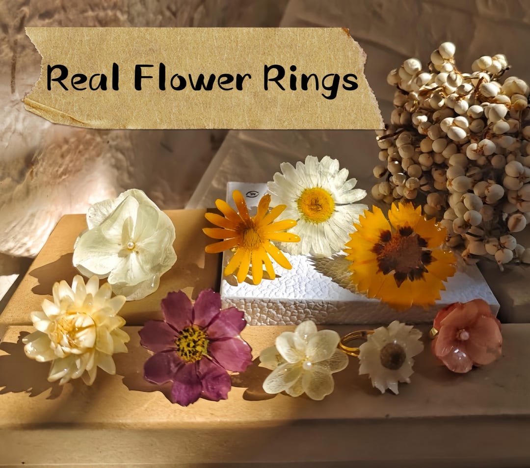 Real Flower Rings, Dried Flower Jewelry, Gift for Her - Etsy