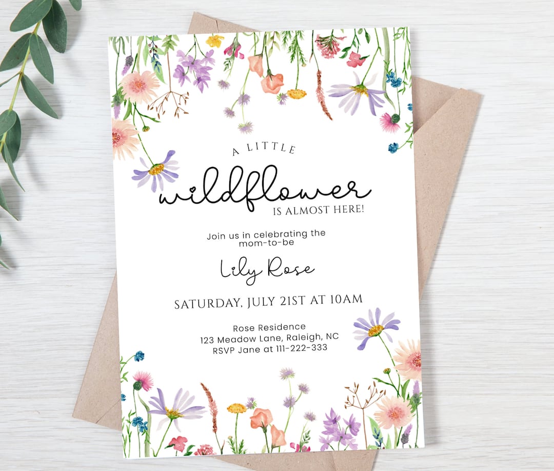 Wildflower Baby Shower Invitation, Editable Garden Invite (digital ...