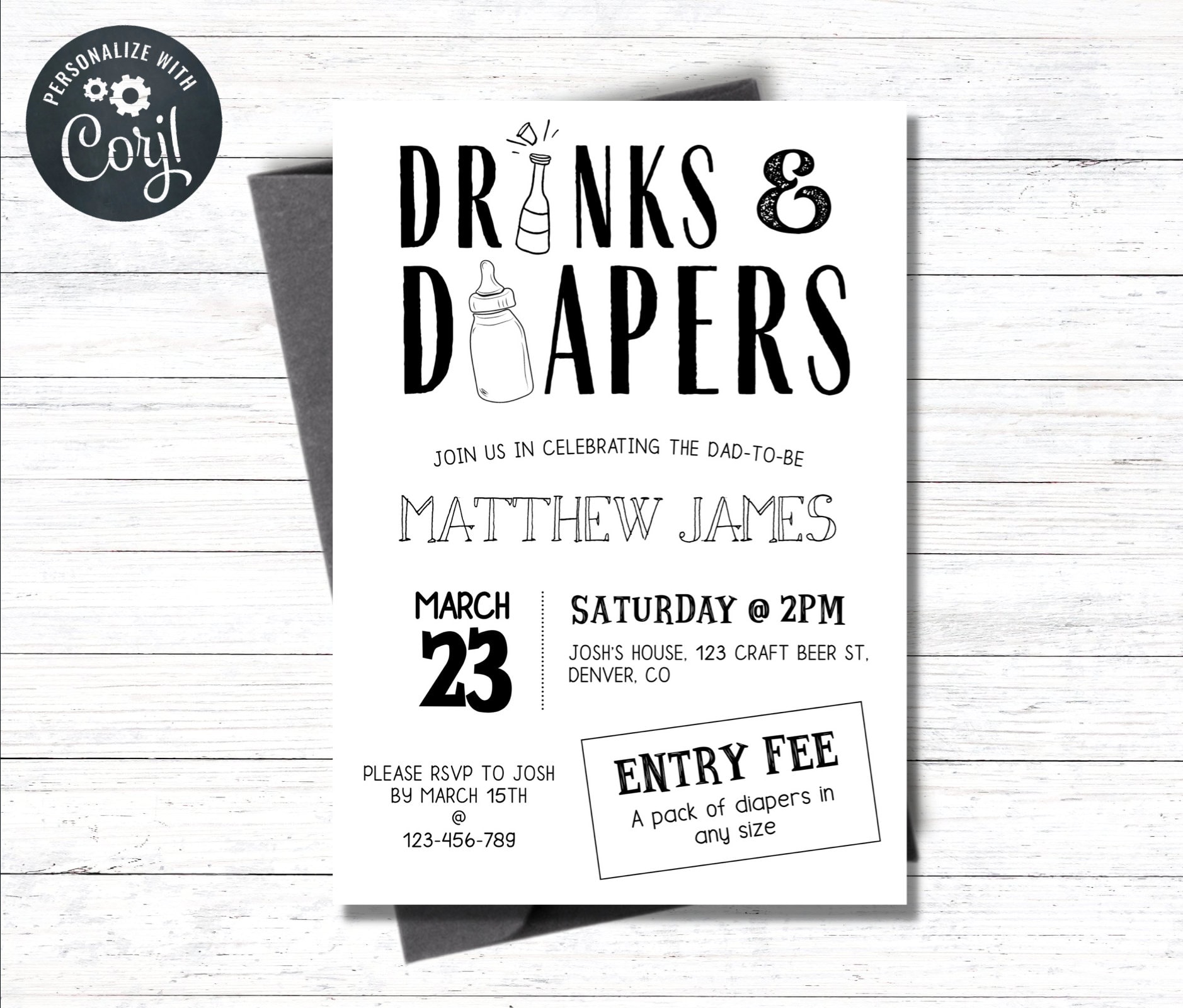 Diaper Party Invitation, Diaper Baby Shower Invitation, Dad Shower ...