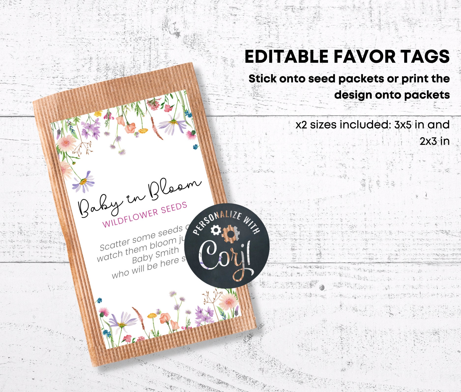 Wildflower Baby Shower Wildflower Seeds Favor Tag, Garden Baby Shower ...