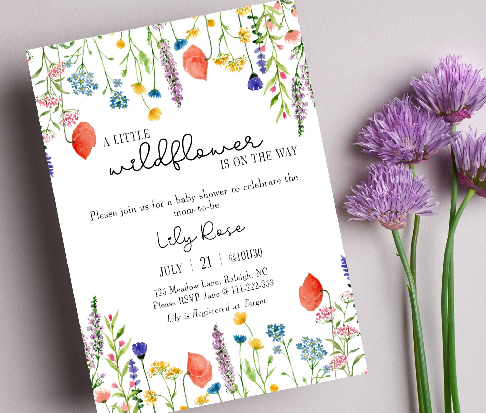 Wildflower Baby Shower Invitation, Garden Baby Shower, Wildflower Baby ...