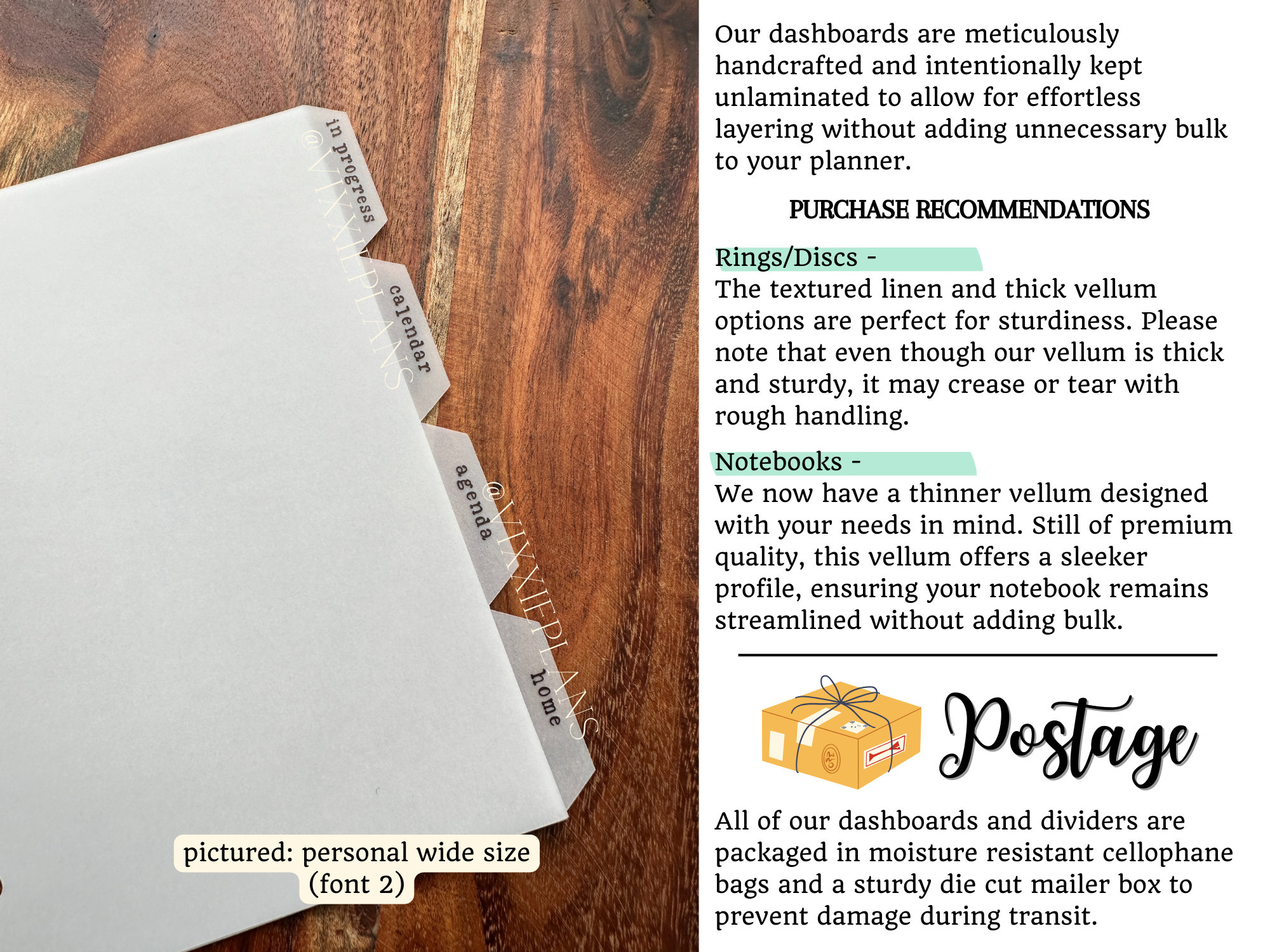 Set of 4 Vellum Side Tab Planner Dividers Custom Planner Dashboards A5 ...