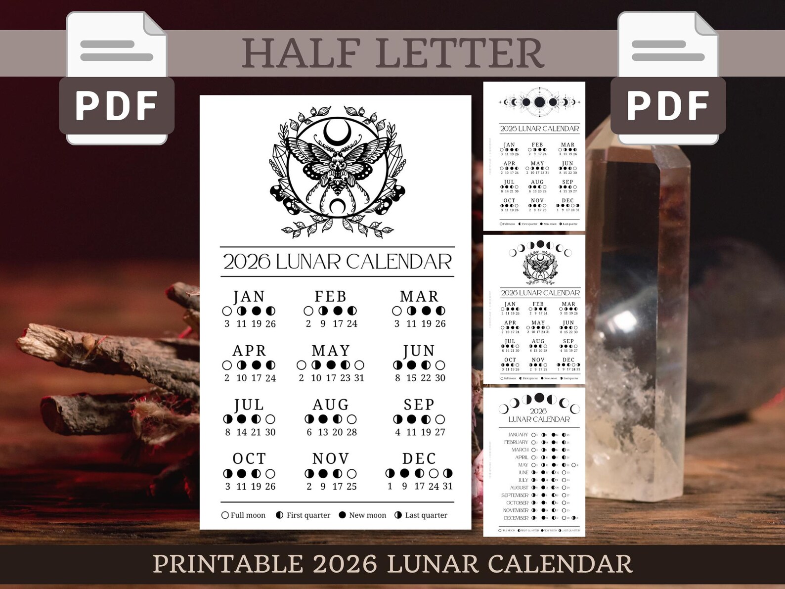 Half Letter || PRINTABLE Lunar Calendar || 4 Versions Included! - Etsy