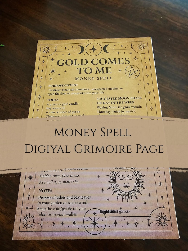 Gold Comes to Me Money Spell Printable | Witchcraft Ritual Page ...