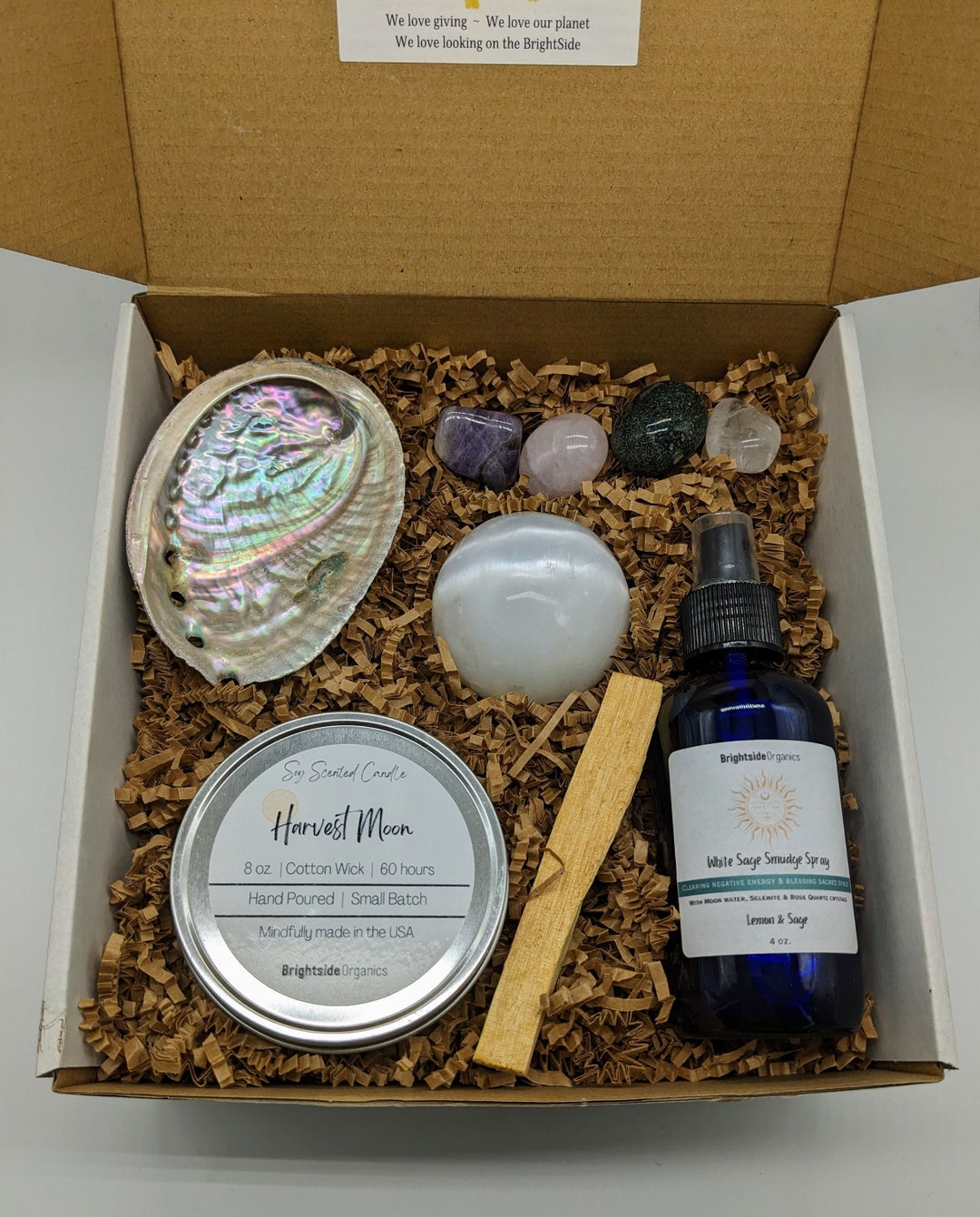 Selenite Cleansing Kit | Selenite Sphere + Smudge Spray + Abalone Shell ...