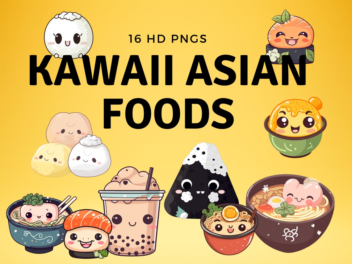 Kawaii Asian Food Clipart - 16 Adorable Digital Illustrations - Etsy