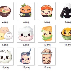 Kawaii Asian Food Clipart - 16 Adorable Digital Illustrations - Etsy