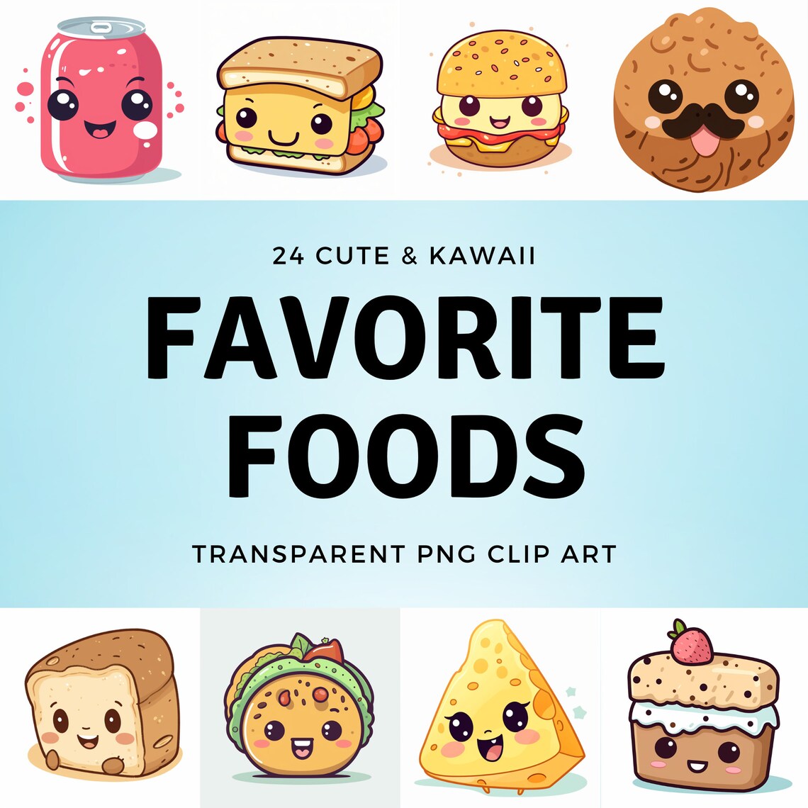 Kawaii Food Clipart - 24 Transparent PNG Files - Cute Food Stickers ...