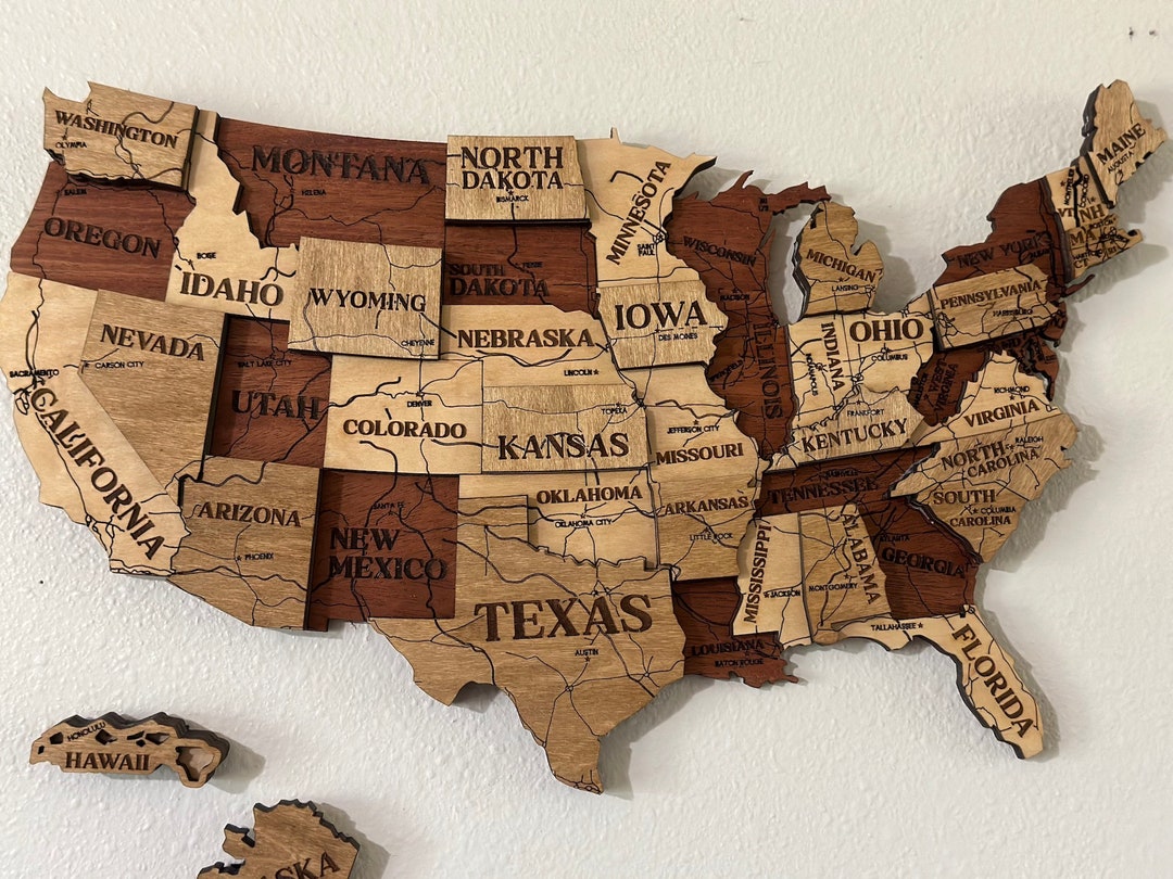 3D USA Travel Map, Wall Decor - Etsy