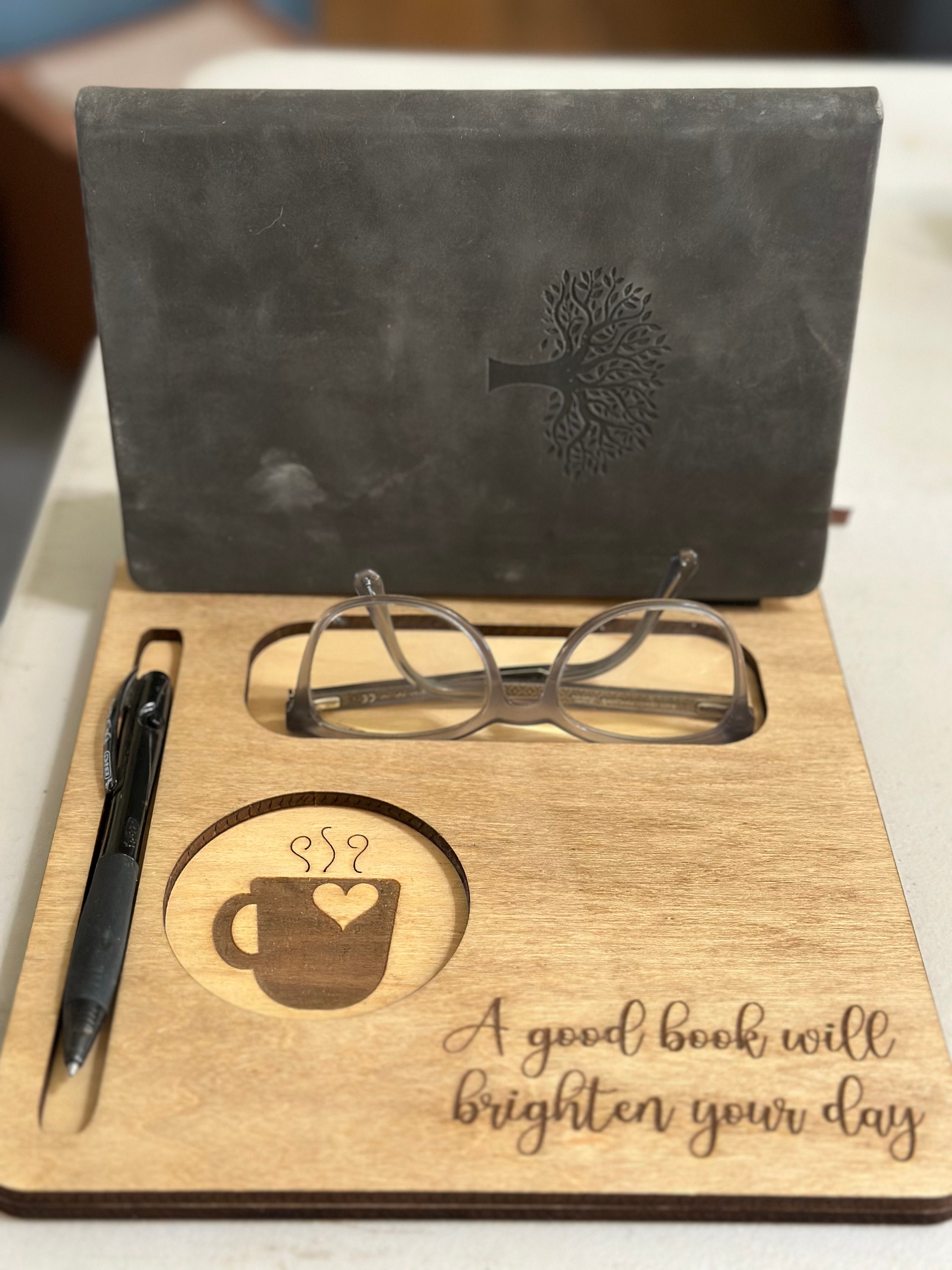 Personalized Wooden Book Nook: Page Holder, Drink Rest, Gift for Reader ...