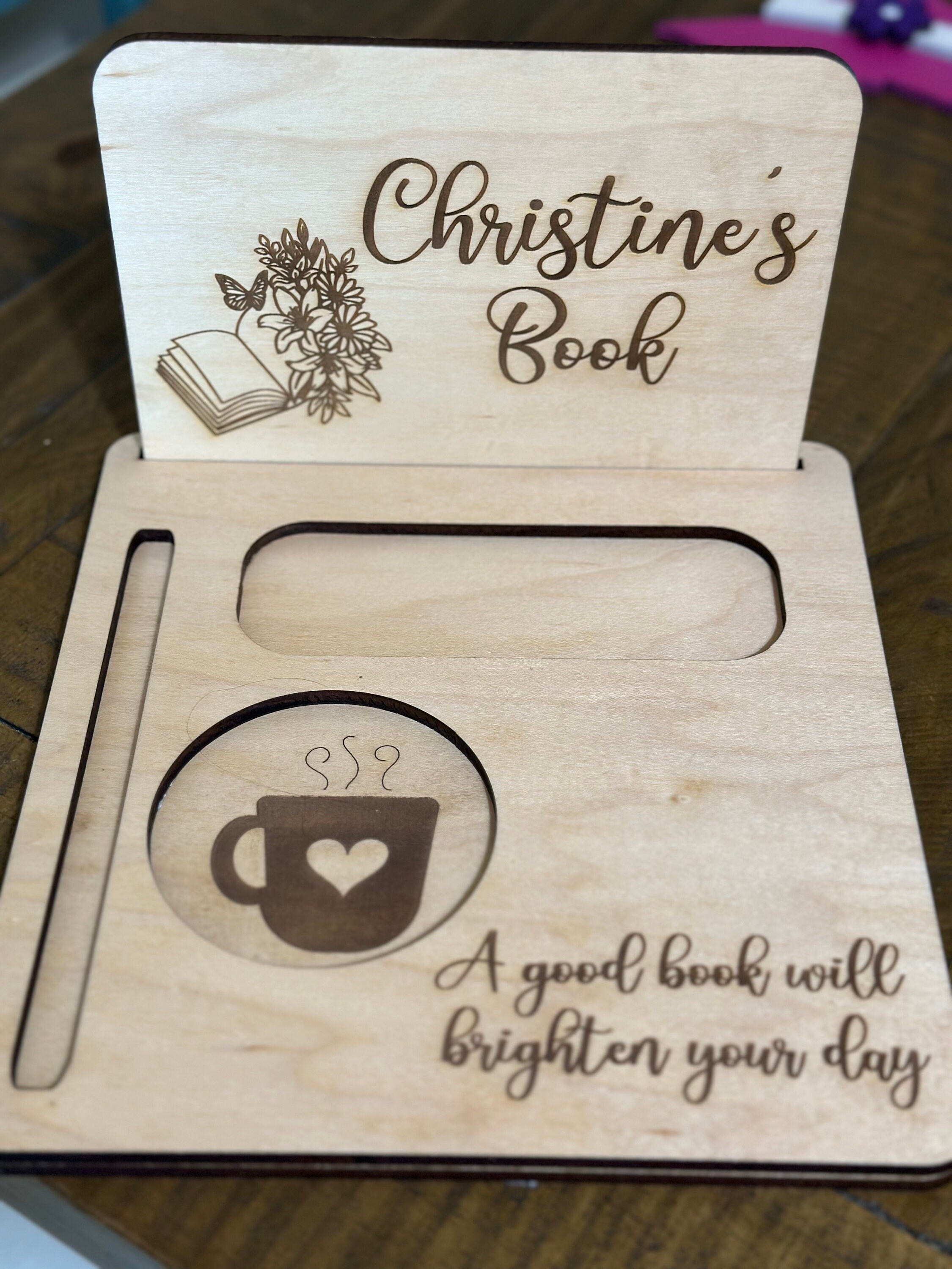 Personalized Wooden Book Nook: Page Holder, Drink Rest, Gift for Reader ...
