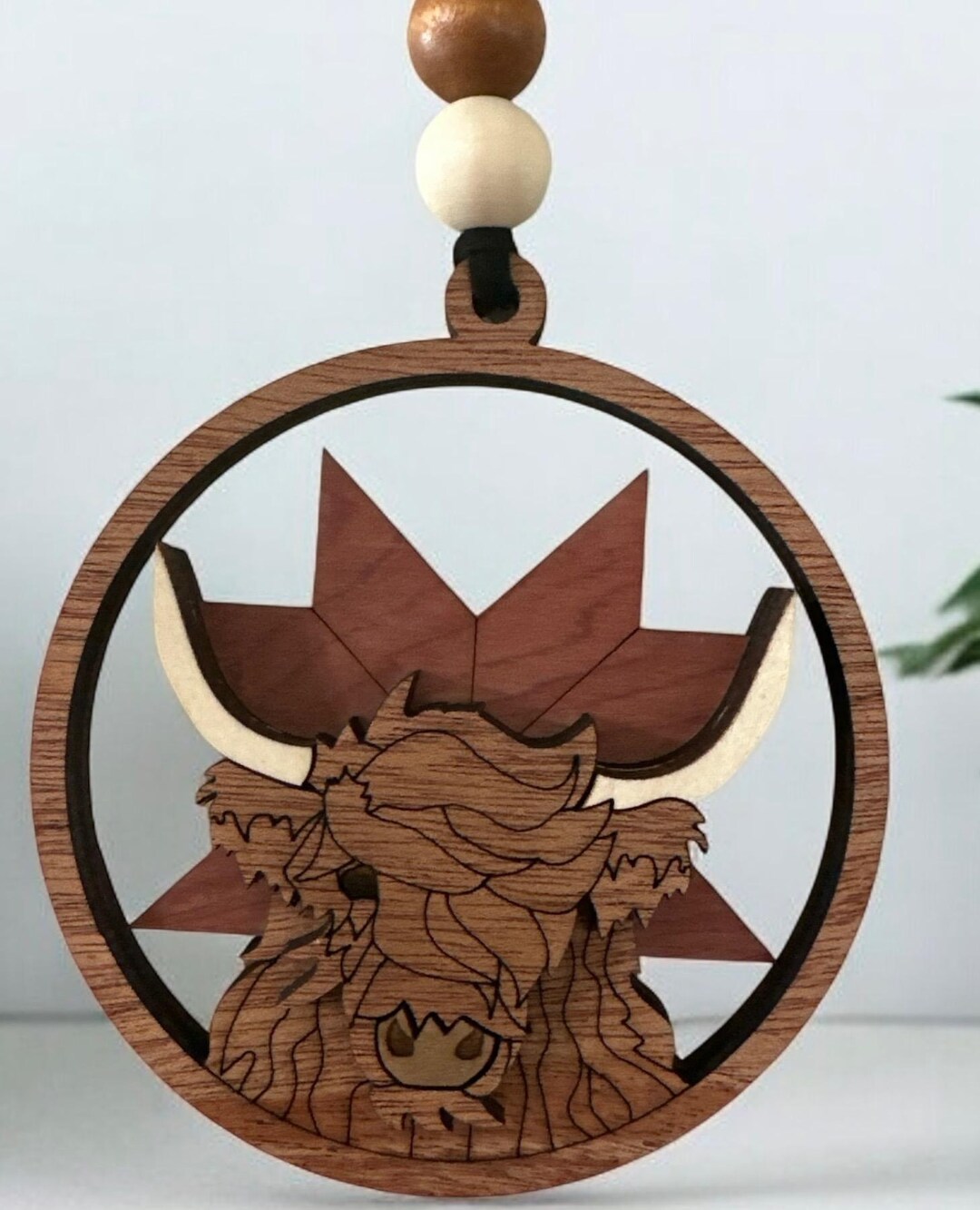 2D Highland Cow Ornament - Handcrafted From Cedar, Walnut, & Maple - 4. ...