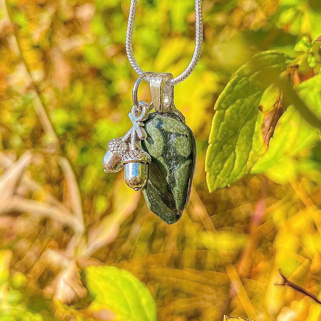 Fall 004: Lake Michigan Stone + Acorn Charm Necklace by Leawood ...