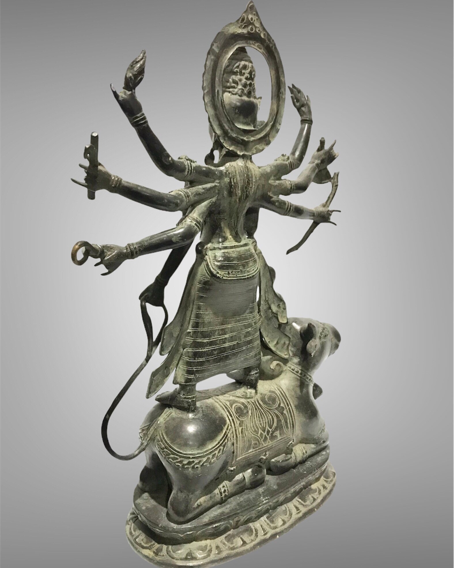 12.6 INCH Dhurga Goddes, Bronze Dhurga, Dhurga Standding on the Cow ...