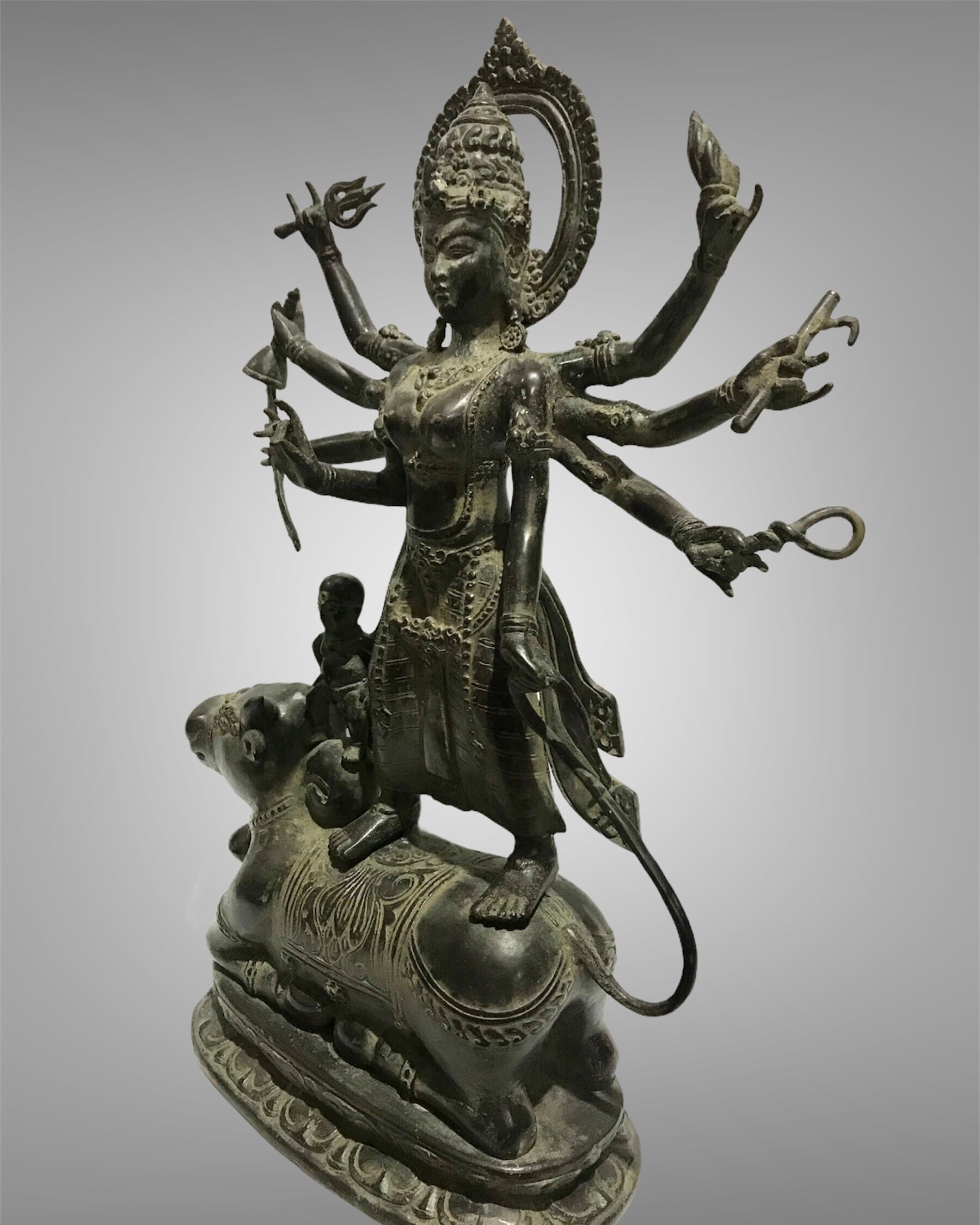 12.6 INCH Dhurga Goddes, Bronze Dhurga, Dhurga Standding on the Cow ...