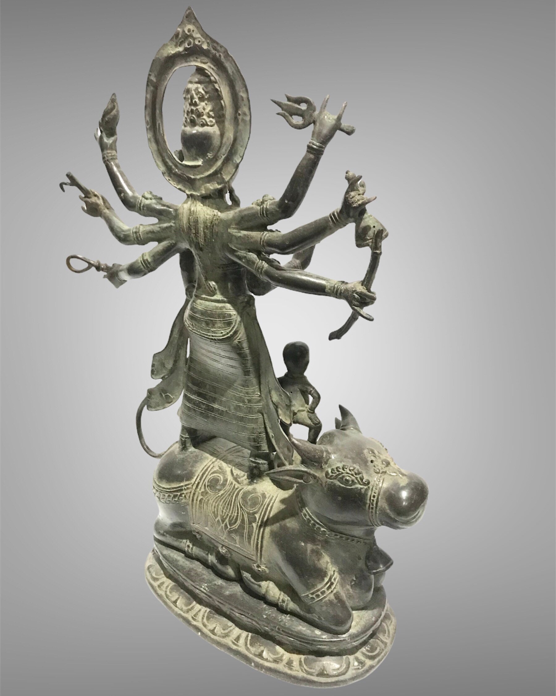12.6 INCH Dhurga Goddes, Bronze Dhurga, Dhurga Standding on the Cow ...