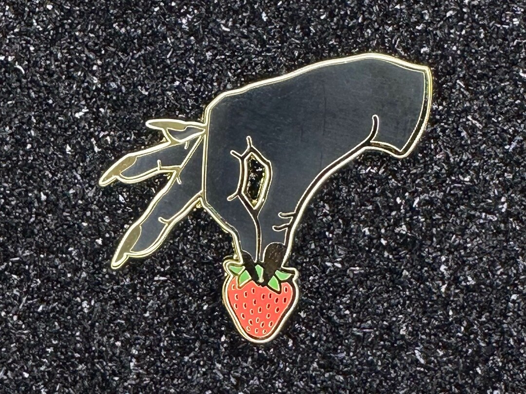 Strawberry Goth Enamel Pin, Nail Queen, Spooky Pin, Gold Nails - Etsy