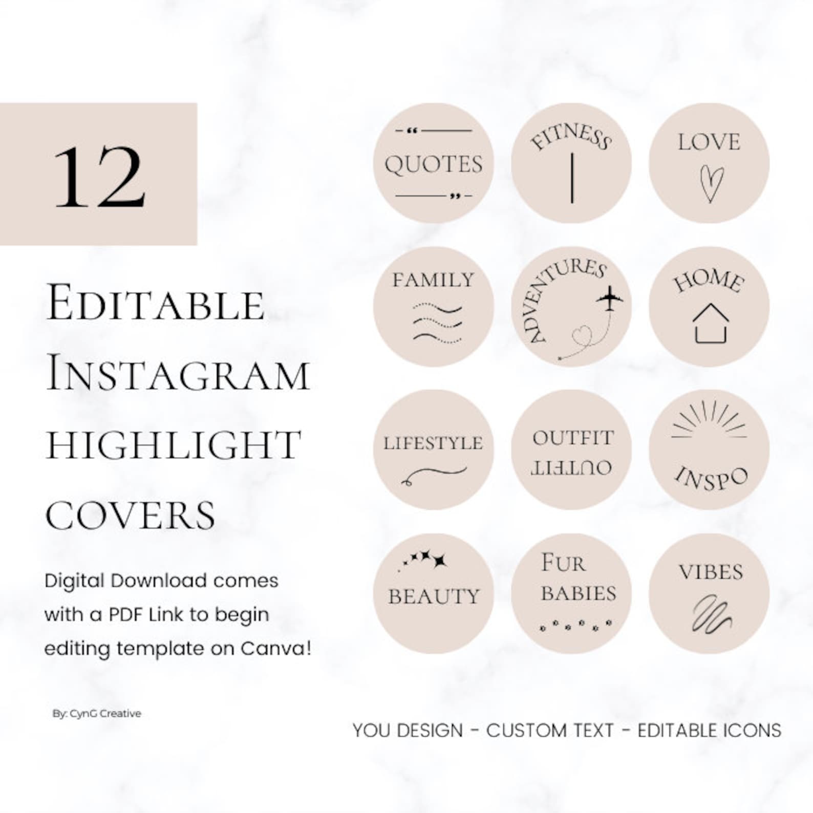 Editable Minimalist Instagram Highlight Covers: Neutral Icons (digital ...
