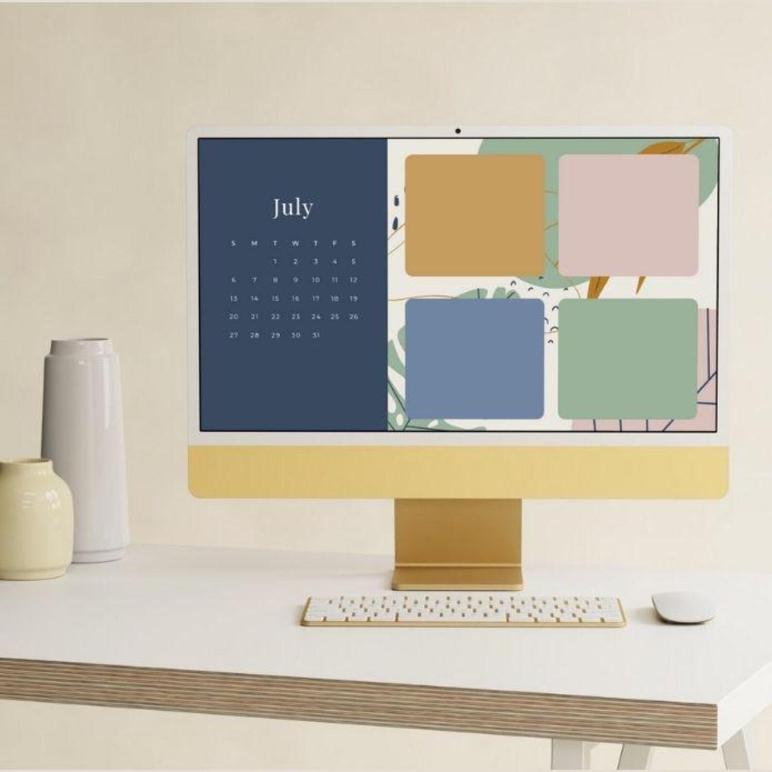 2025 Boho Desktop Calendar Wallpaper With Folder Icons (digital ...
