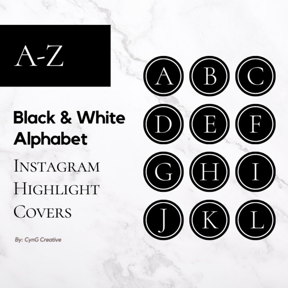 Black and White Alphabet Instagram Highlight Covers A-Z (digital ...
